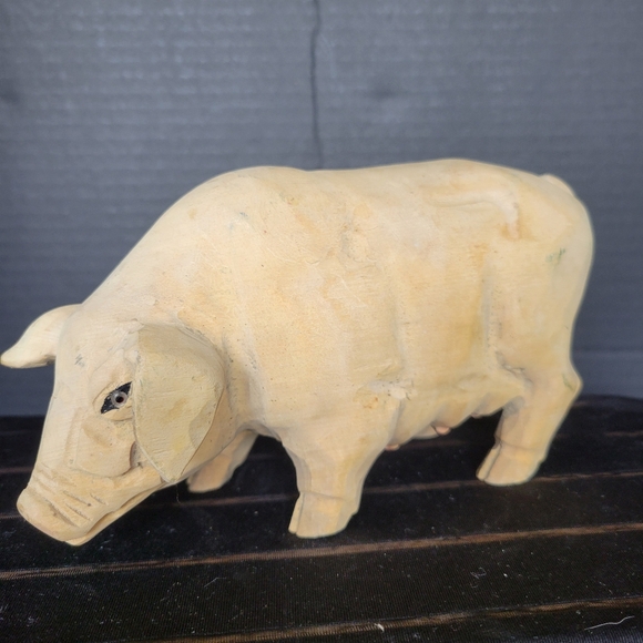 Accents | Vintage Realistic Hand Carved Wooden Folk Art Sow Pig ...